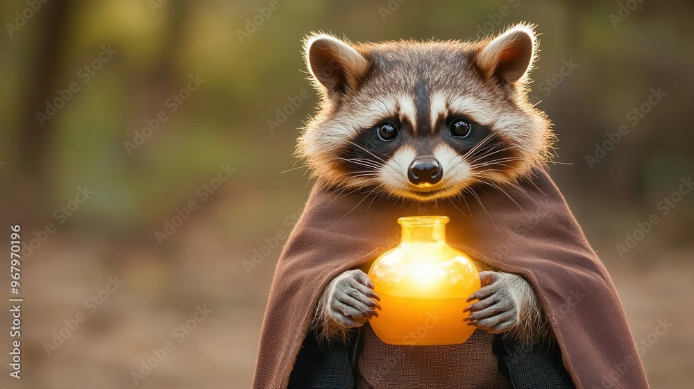 Raccoon in a witch s cape stealing a glowing potion, Raccoon in witch ...