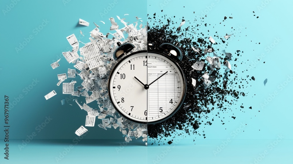 A split image where one half is a chaotic explosion of calendars and ...