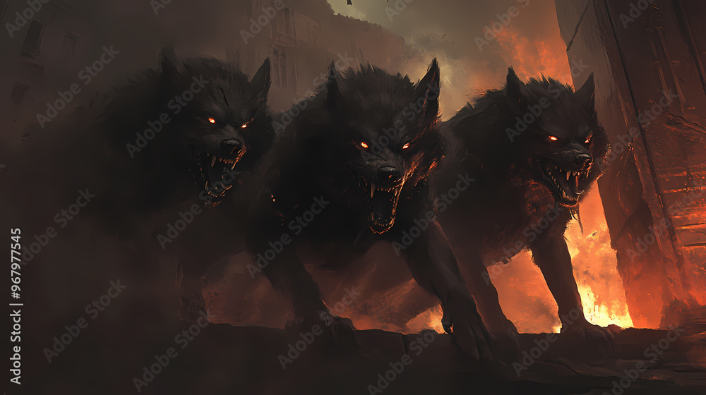 Myth of the cerberus the threeheaded dog guarding the gates of the ...