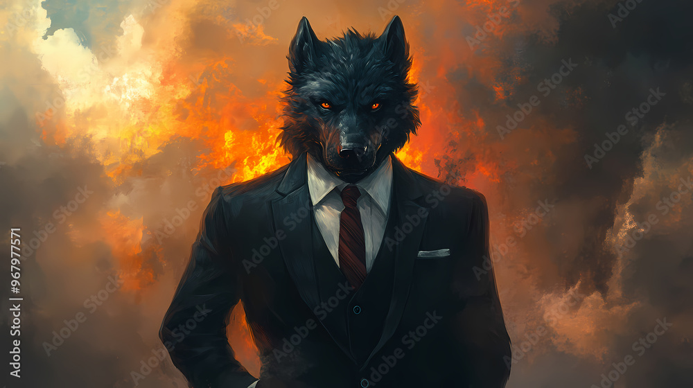 Mythical creature cerberus in elegant suit and tie gen ai. Cerberus ...