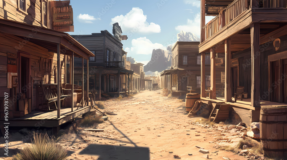 Old west town , an old west ghost town, weathered buildings, stark ...