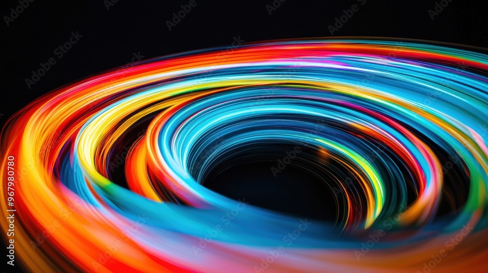 Abstract ribbons of light swirling and weaving together, forming a ...