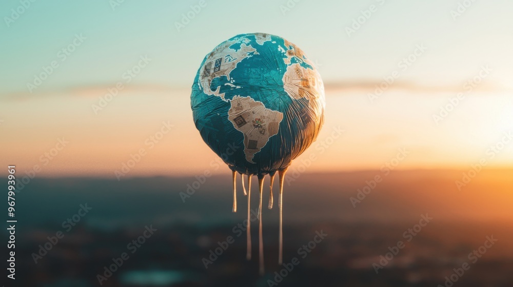 Deflating Globe: A globe-shaped balloon slowly deflating, with sagging ...