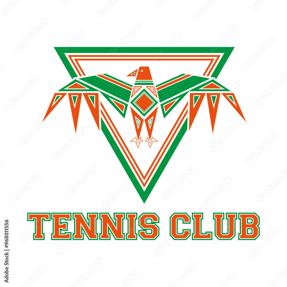 tennis club, inverted triangle symbol in green and red with eagle in ...
