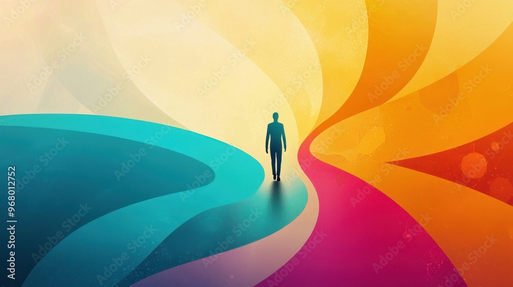 Pathway of Choices: A figure walking down a path that splits into ...