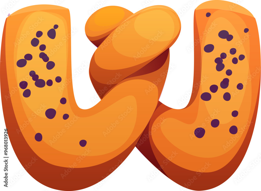 Letter W as two pretzels intertwined, cartoon candy and confectionery ...