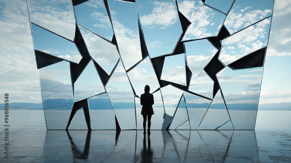 Shattered Glass Perception: A person standing in front of a large glass ...