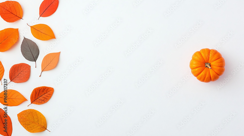 Overhead autumn photograph with in the center a pumpkin. - Minimalistic ...