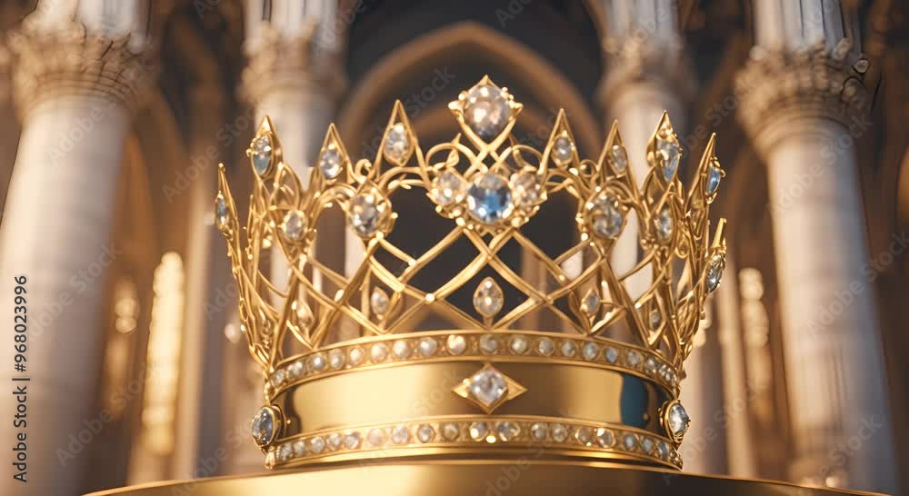 A gold royal king queen coronation crown with jewels and diamonds ...