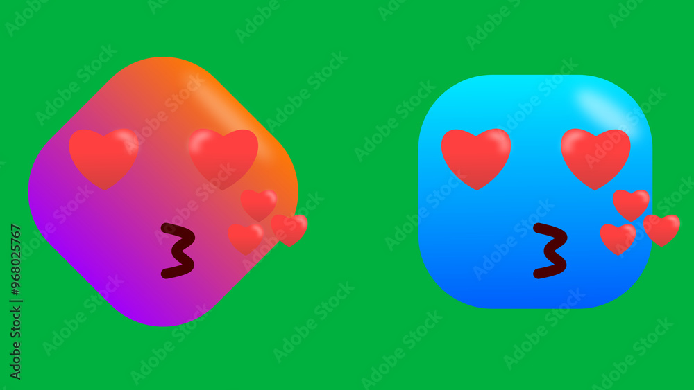 floating heart and kisses emoji in different shapes and colours on ...