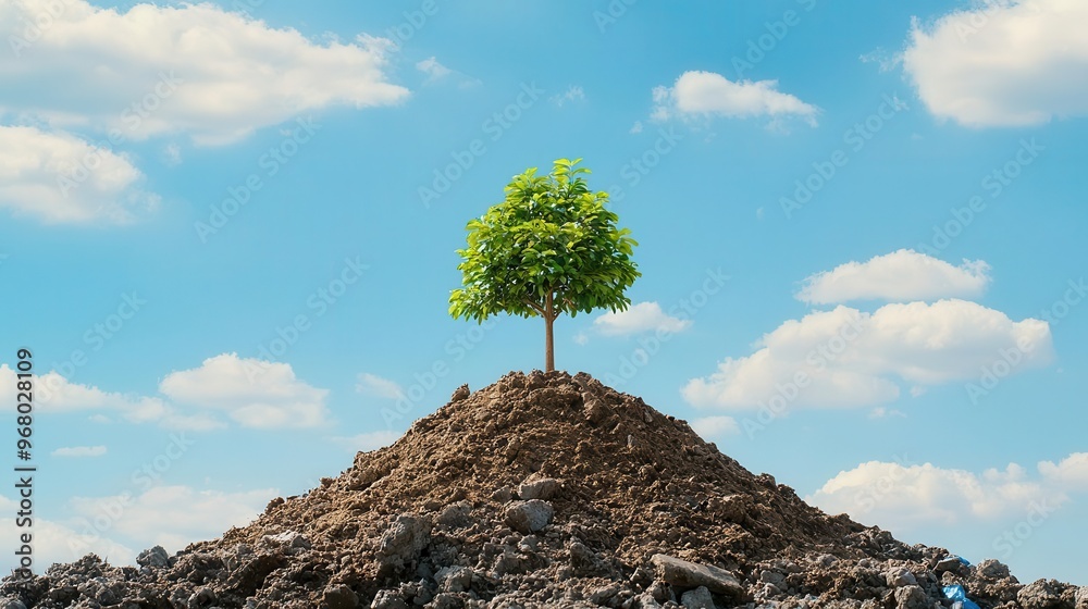 A fake tree planted on top of a landfill, deceptive environmental ...