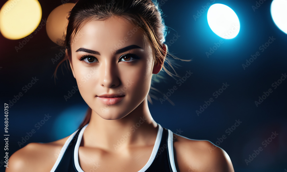 AI-generated illustration of a confident female athlete in sports gear ...