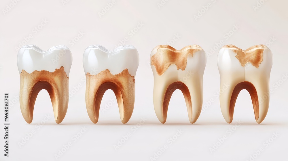 Illustration showing the progression of tooth decay from healthy tooth ...