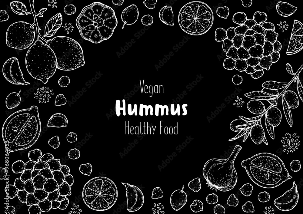 Hummus packaging design template. Cooking and ingredients for hummus ...
