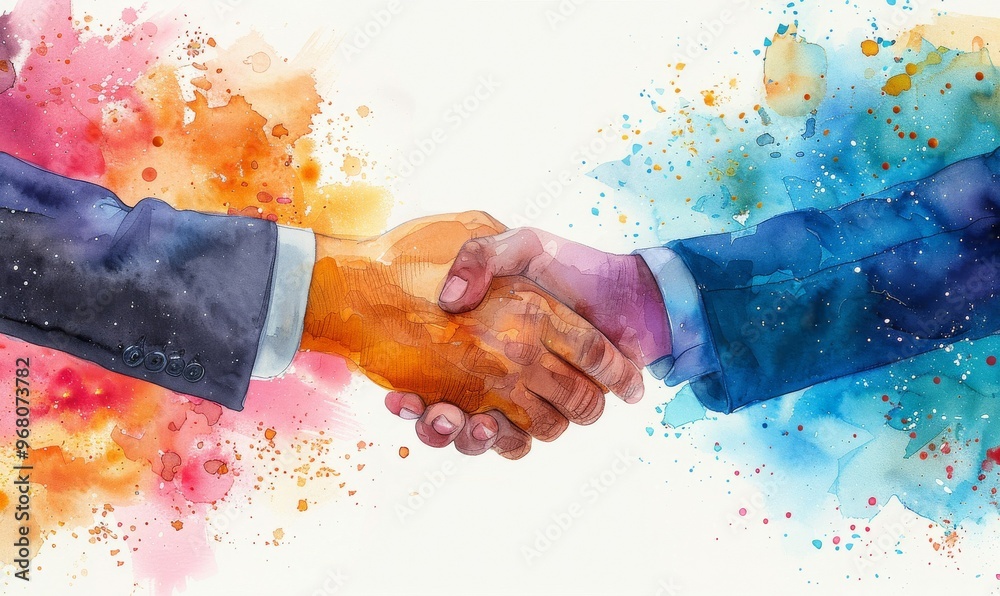 A vibrant handshake symbolizes unity and partnership between two ...