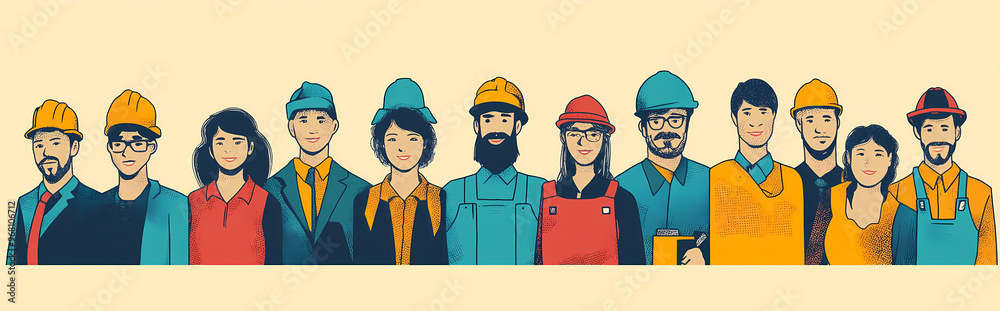 People of different professions together outline illustration, People ...