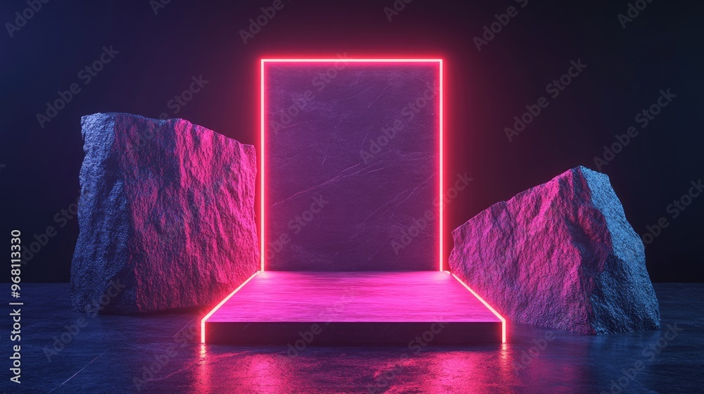 Abstract neon background featuring illuminated geometric shapes natural ...