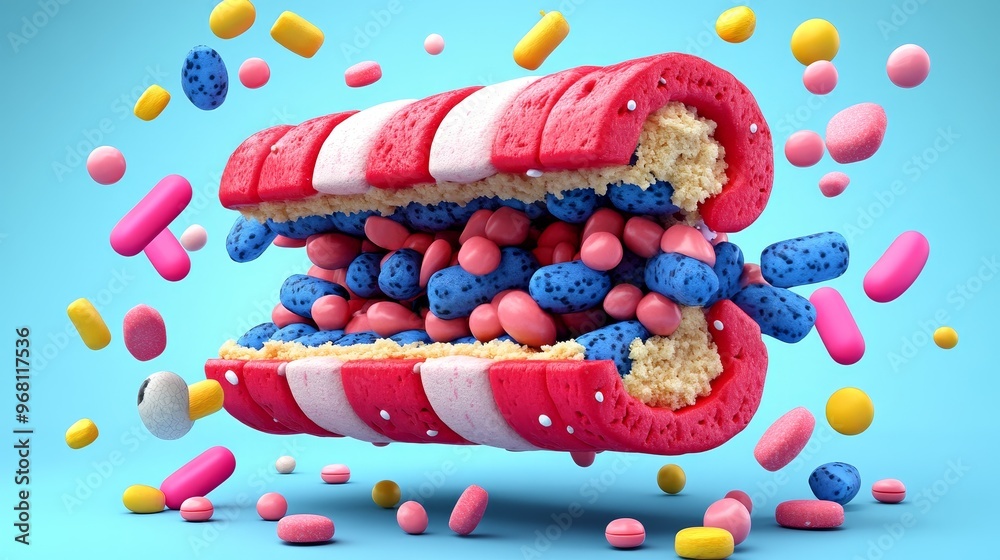 Colorful candy bar filled with vibrant sweets and bursting with flavor ...