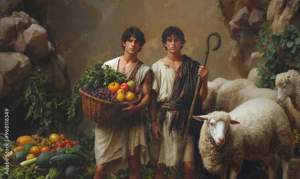 Bible story of Cain and Abel. Old Testament. Stock Illustration | Adobe ...