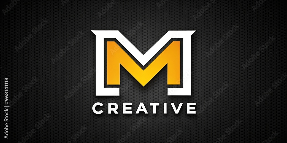 Bold Yellow Letter M Logo Design on Black Perforated Background, Letter ...