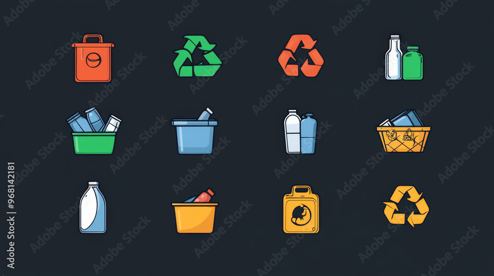 Colorful recycling icons that you can change. These icons represent the ...