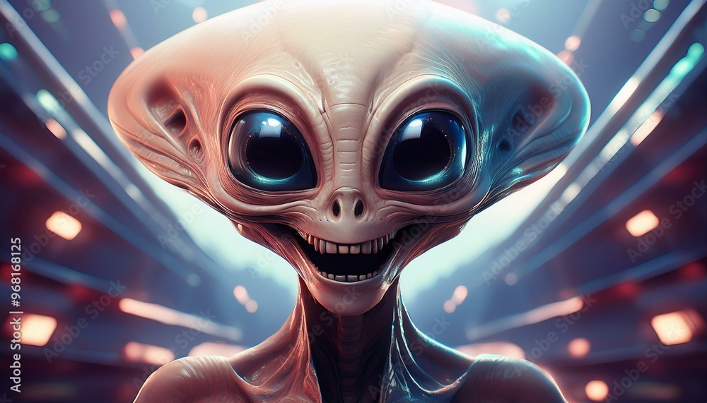 y A funny red alien creature, appearing happy and in a portrait style ...