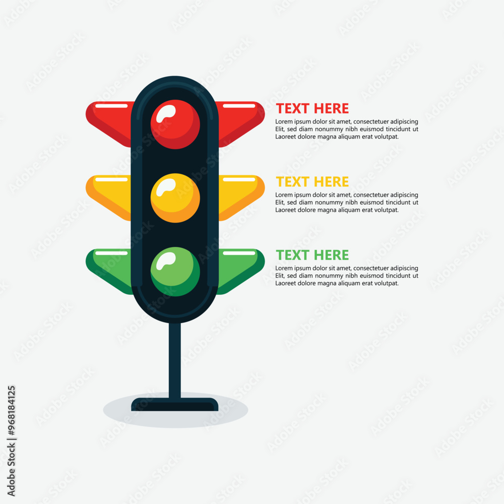 Vector graphic of an infographic traffic light sign in yellow, red, and ...