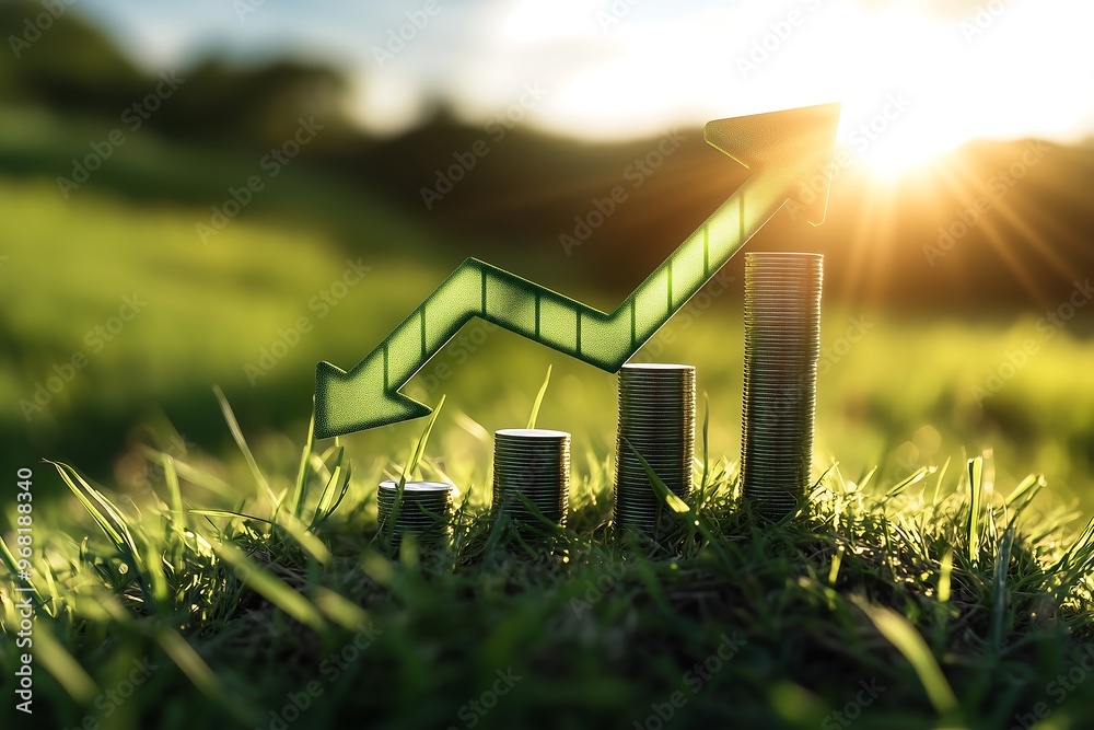 Financial Growth Decline Represented by Bar Graph in a Grass Field ...