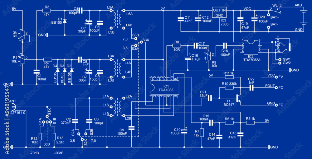 Technical Schematic Diagram Of Electronic Device Vector Drawing Electrical Circuit With Coil