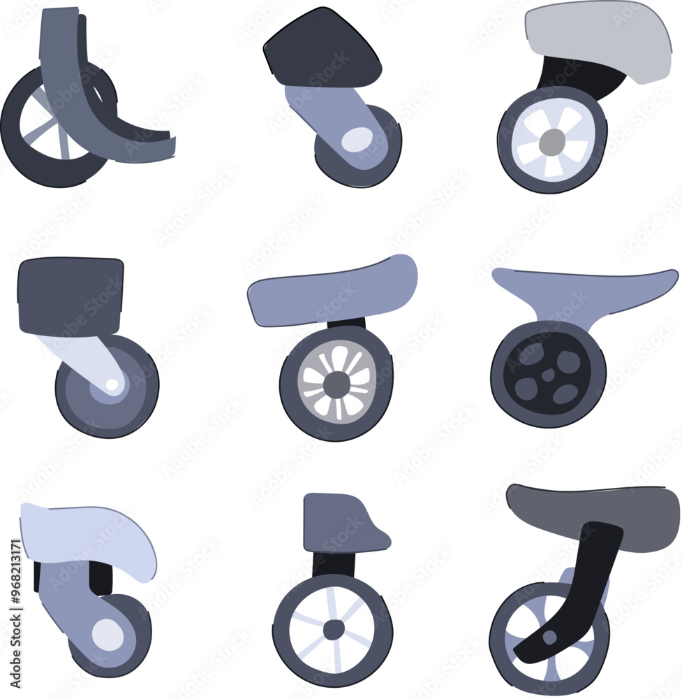 luggage wheels set cartoon. swivel replacement, spinner rubber ...