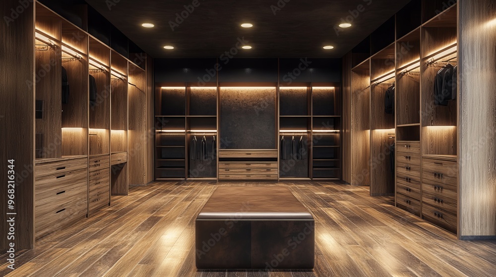 Elegant, contemporary, cozy, large locker room. Interior, nobody ...