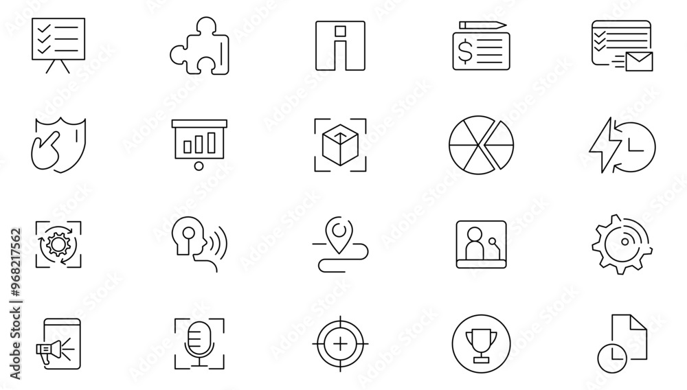 Action plan line icon collection. Task, search strategy, implementation ...