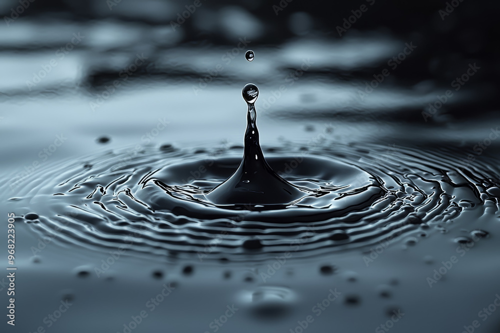 A droplet of liquid slowly sliding down a slanted surface, tracing a ...
