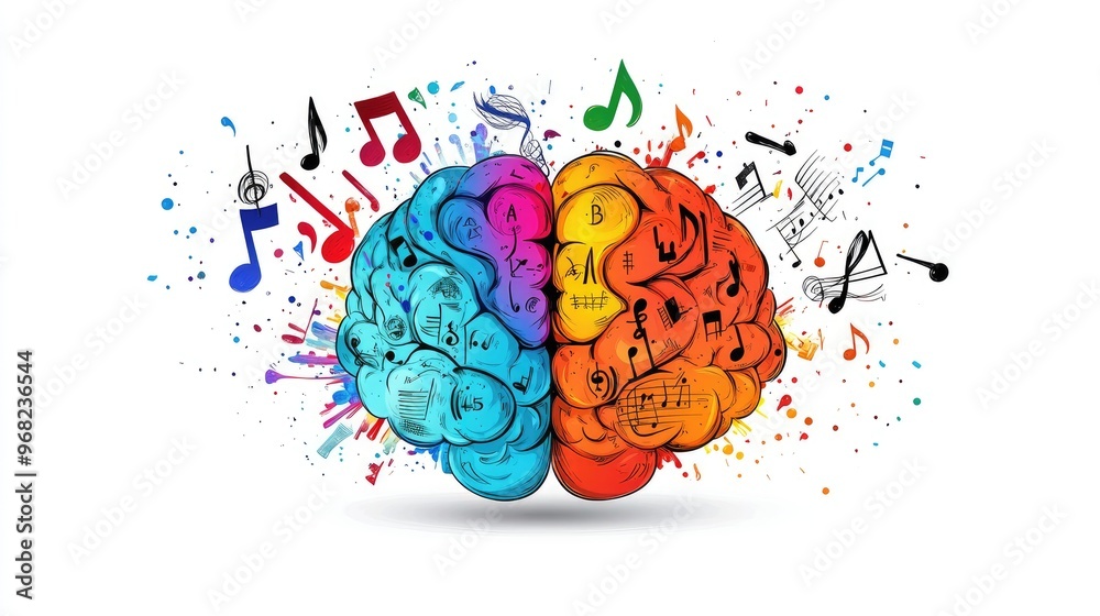 Split-half brain concept: left brain with numbers and alphabets, right ...