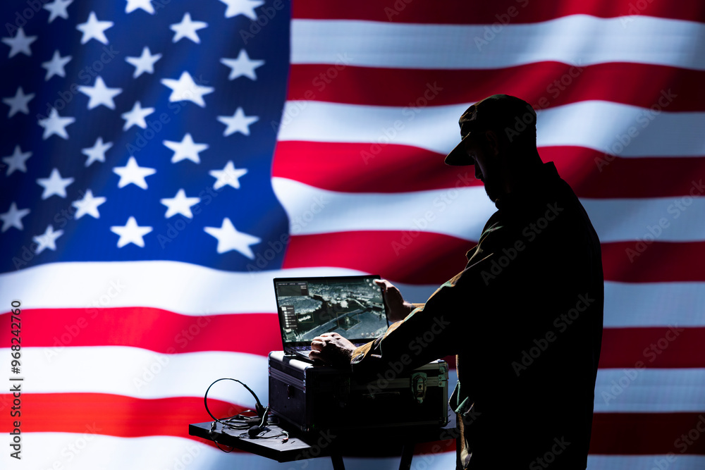 US military officer using target acquisition technology to detect ...