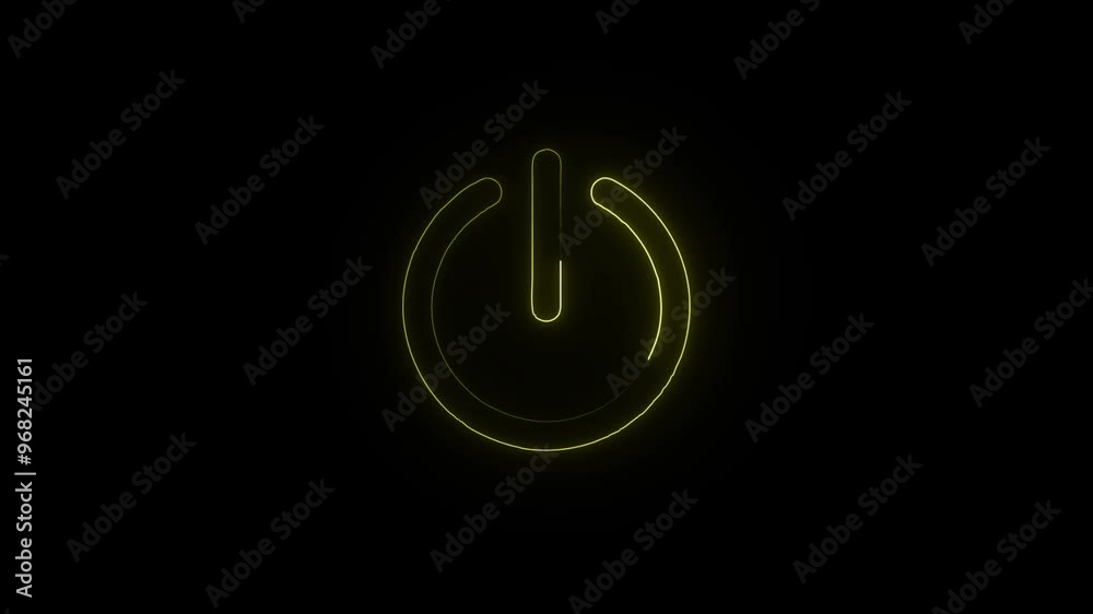 Glowing Power Outline icon on dark background. Neon animated Power ...