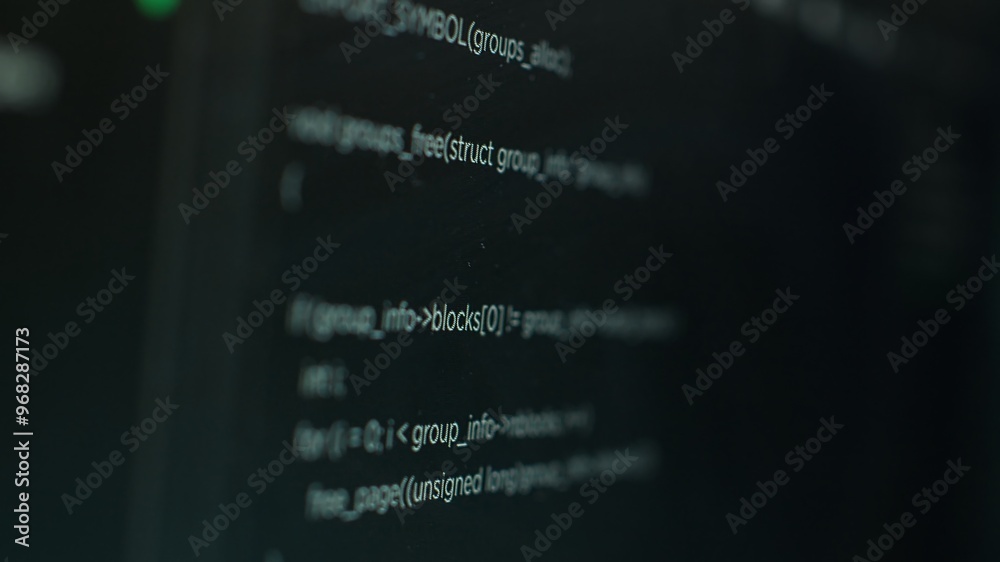 Extreme close up shot of hacking code running on computer system ...