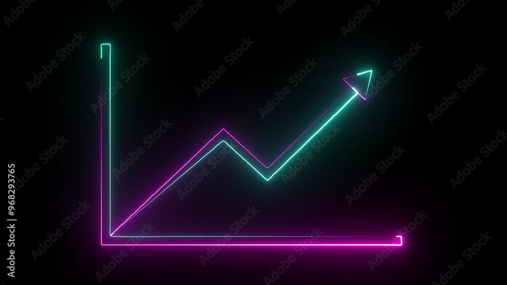 Abstract neon arrow business graph chart icon animation background ...