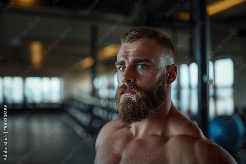 Hefty gay bodybuilder poses confidently in a modern gym, showcasing ...
