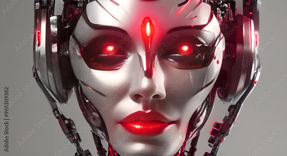 Cyborg Face with Glowing Red Eyes animation 4k animation vídeo do Stock ...