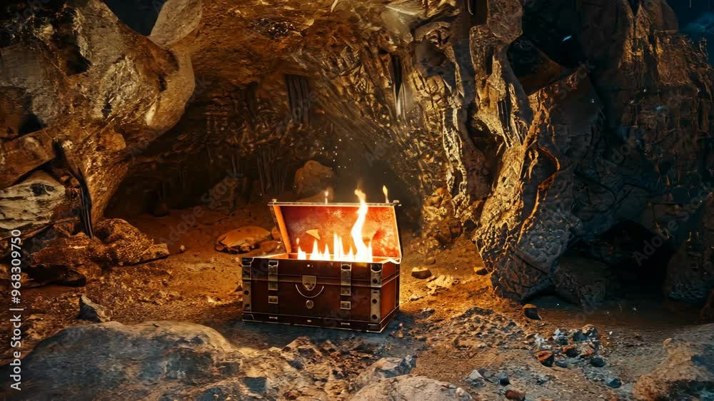 Discovering a hidden treasure chest illuminated by flickering flames ...