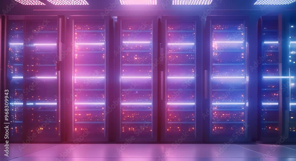 Hightech data center with server racks digital connections ...