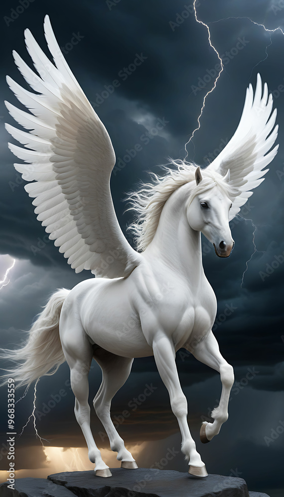 Dynamic White Pegasus in Stormy Skies – Electrifying Lightning ...