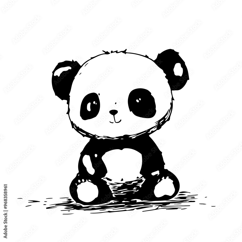 Cute line drawing of a panda in 2D animation style. Ideal for children ...