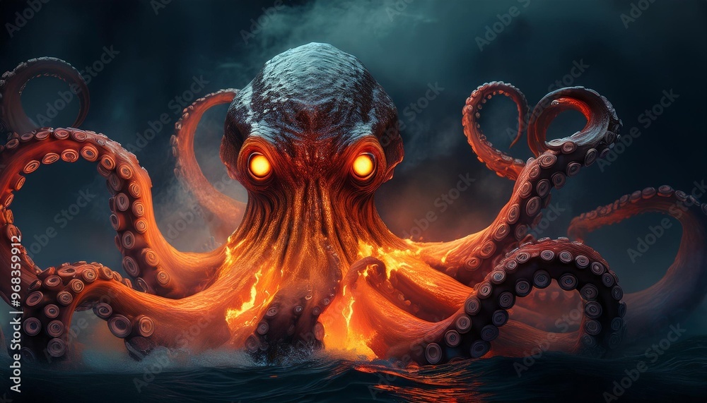 scary monster octopus with flaming eyes legendary kraken monster ai ...