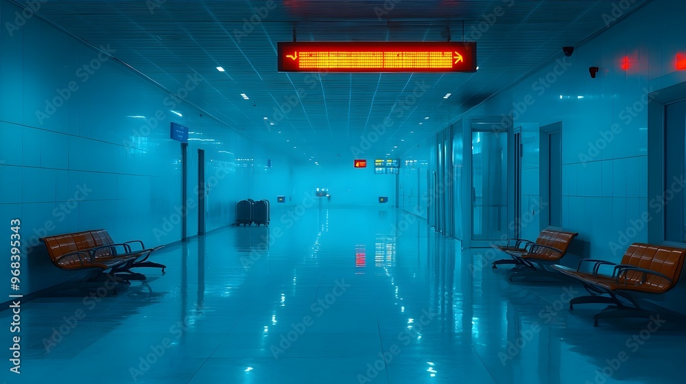 Emergency Lighting and Alarm Activation in Airport Terminal During ...
