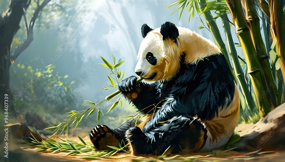 Vulnerable giant panda feasting on bamboo amidst the challenges of ...
