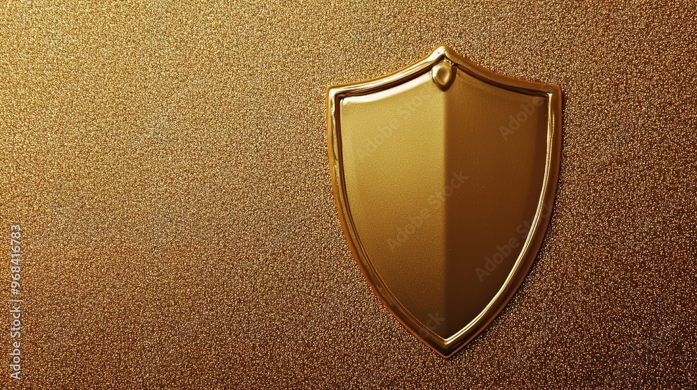 Elegant Shield in Pure Gold Set Against a Gold Background, Highlighting ...