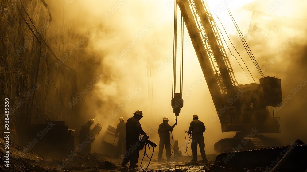 10. An underground mining operation with a team of workers handling ...