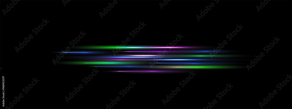 Neon light luminous Parallel ray. Purple speed laser beam, bue lines ...